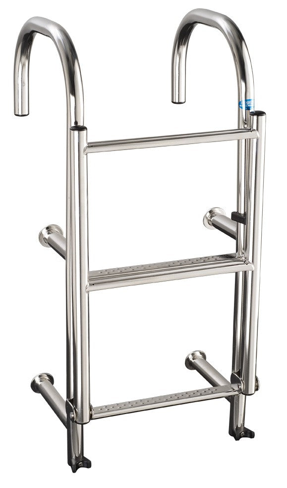 Stainless Steel 290mm wide 4 tread round step thru ladder angled trans ...